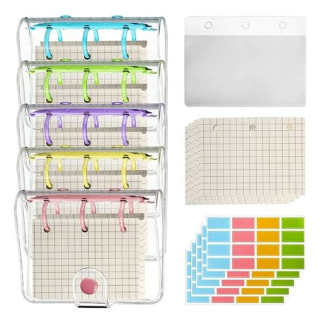 5 Sets Diy Small Loose Leaf Notebook With Mini 3 Rings Pvc Binder Covers Gridded Paper Colored