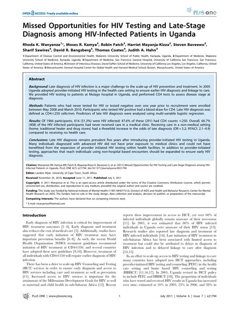 Pdf Missed Opportunities For Hiv Testing And Late Stage Diagnosis