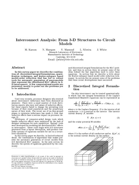 Pdf Interconnect Analysis From 3d Structures To Circuit Models