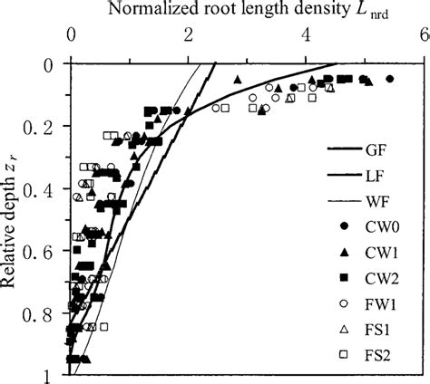 Data Of Normalized Root Length Density Of Wheat And Curves Of The