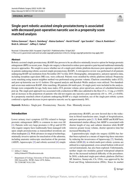 Single Port Robotic Assisted Simple Prostatectomy Is Associated With