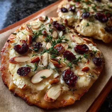Crispy Flatbread With Brie Cranberries And Toasted Almonds
