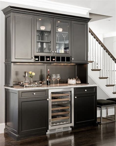 Modern Wine Cooler In Kitchen With Open Shelving Dining Room Bar With Wine Fridge Bar Ideas