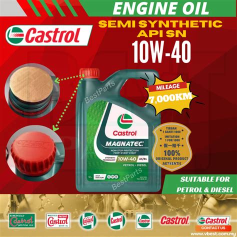 Original Engine Oil Castrol Magnatec 10w40 4liter Sncf Acea A3b3 Semi