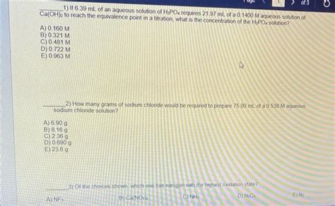 solved 1 if 6 39 ml of an aqueous solution of h3po4