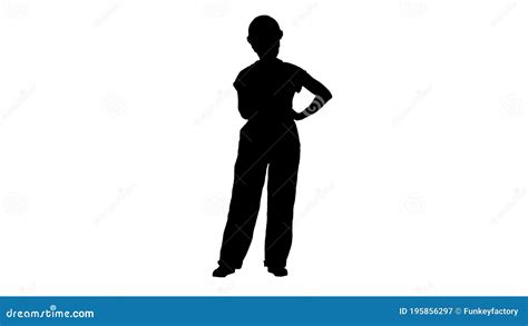 Silhouette Angry Woman Construction Worker Shows Fist Negative