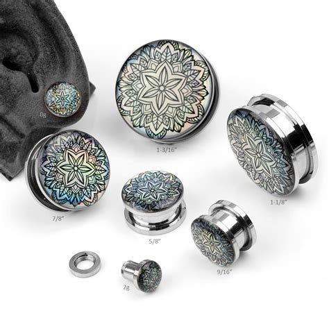 Iridescent Mandala Stainless Steel Double Flare Plugs