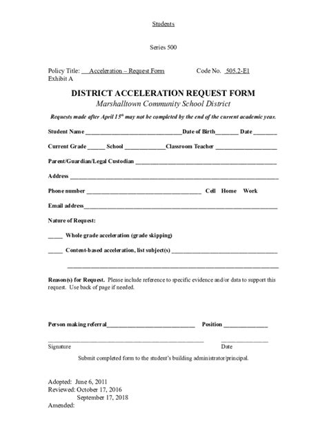 Fillable Online District Acceleration Request Form Fax Email Print