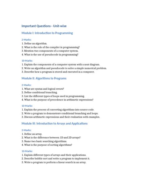 Important Questions Unitwise Pdf