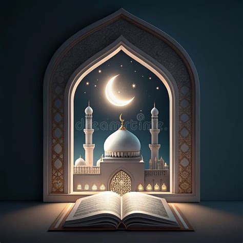 Islamic Religious Art Illuminated Mosque Open Book Stock Image
