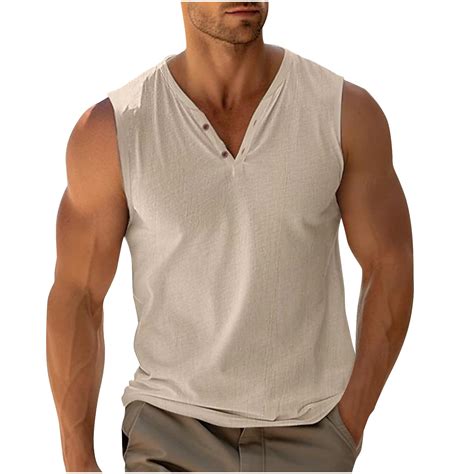 Zquuvou Mens Tank Tops Trendy Solid Color Casual V Neck Sleeveless T