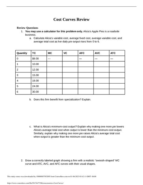 Review Microeconomicscostcurves Review Questions And Answers