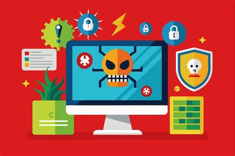 Uma Tela De Computador Exibe Um Ataque De Vírus De Malware Com ícones Que Representam Ameaças De
