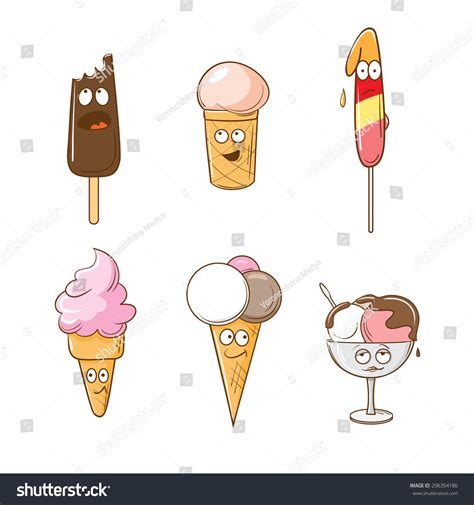 Set Six Cartoon Ice Creams Different Stock Vector Royalty Free