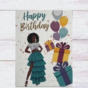 Afrocentric Birthday Card Stylish Black Woman Balloons And Ts Etsy