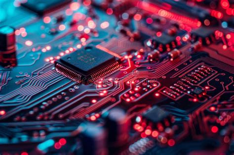 Futuristic Circuit Board With Glowing Red Lights Stock Illustration Illustration Of System