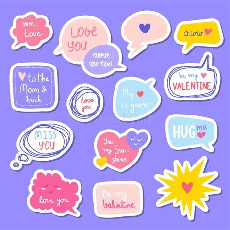 Vector Valentine S Day Speech Bubbles And Frames With Cute Text About Love And Hearts Stickers