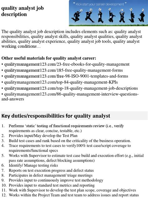 Quality Analyst Job Description Employment Recruitment