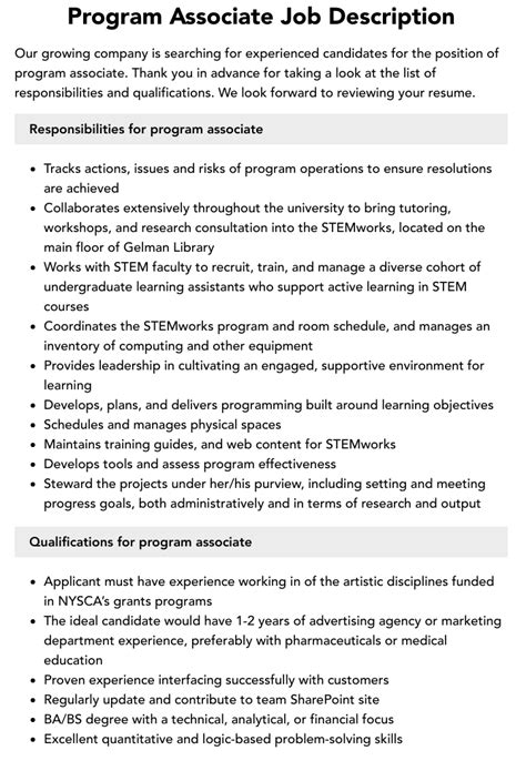 Program Associate Job Description Velvet Jobs