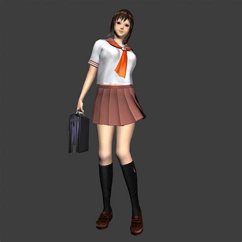 High School Anime Girl Animated And Rigged 3d Model 3ds Max Files Free