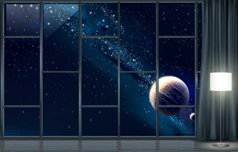 Space Scene And Planets Outside Open Window 2523062 Vector Art At Vecteezy