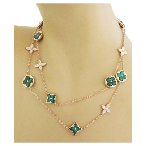 Louis Vuitton Blossom Malachite Diamond 18k Rose Gold Floral Motif Long