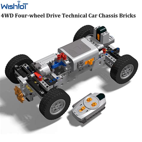 4wd 4 륜 구동 기술 자동차 섀시 브릭 ir 원격 제어 수신기 m 모터 aa 배터리 박스 레고데용 moc 부품 키트