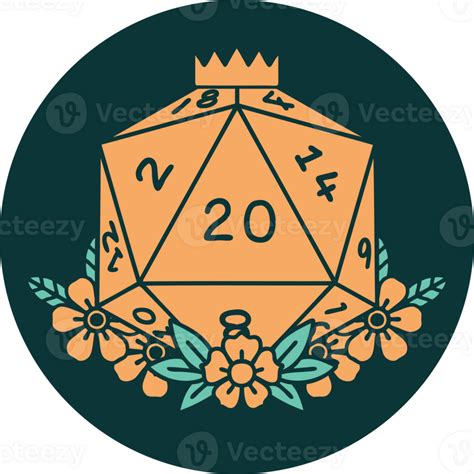 Icon Of Natural 20 D20 Dice Roll With Floral Elements 44940719 Png