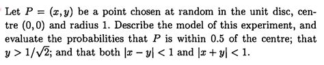 solved let p x y be a point chosen at random in the unit
