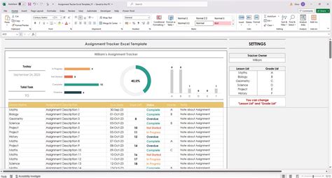 Assignment Tracker Excel Template Homework Planner Digital Download