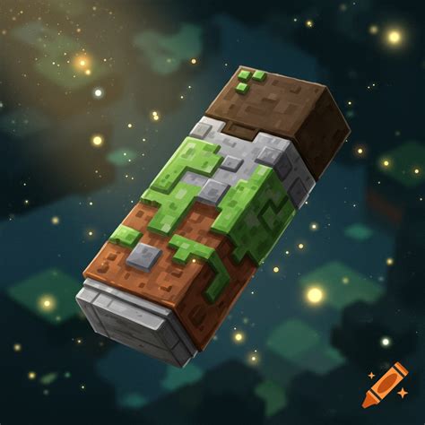 A Minecraft Style Marker Or Block Floating In A Dark Starry Space With Glowing Particles On