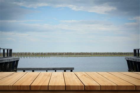 Wood Board Above Empty Table On Sunset Background Brown Wooden Table Can Be Used Mock Up For