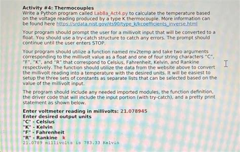 Solved I Activity 4 Thermocouples Write A Python Program