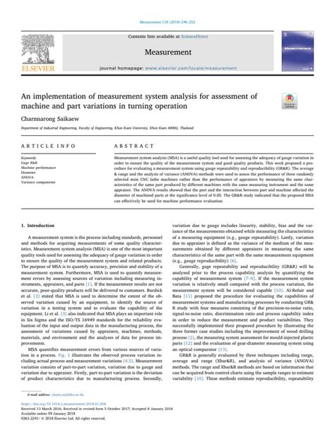 An Implementation Of Measurement System Analysis For Assessment Of Machine And Part Variations