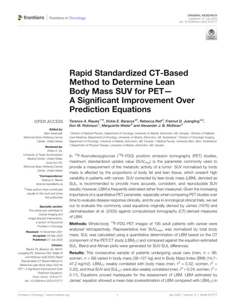 Pdf Rapid Standardized Ct Based Method To Determine Lean Body Mass