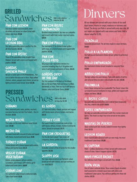 Menu Gordos Authentic Cuban Cuisine