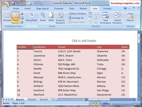Microsoft Tutorial Excel 2007 View Tab