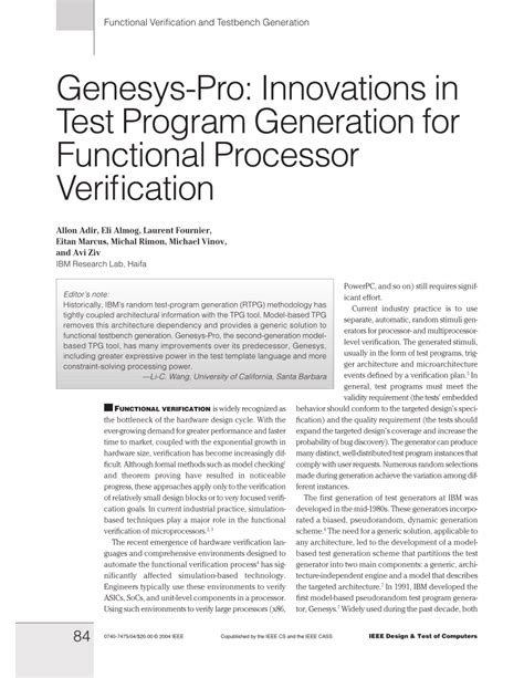 Pdf Genesys Pro Innovations In Test Program Generation For Functional Processor Verification