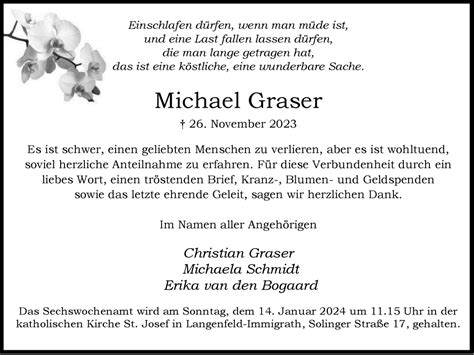 Traueranzeigen Von Michael Graser Trauer In Nrwde