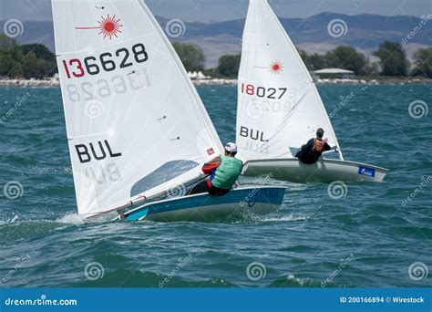 Sailing Competition Of Optimist And Laser Class Boats Editorial Stock