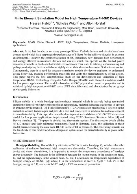 Finite Element Simulation Model For High Temperature 4h Sic Devices Scientific
