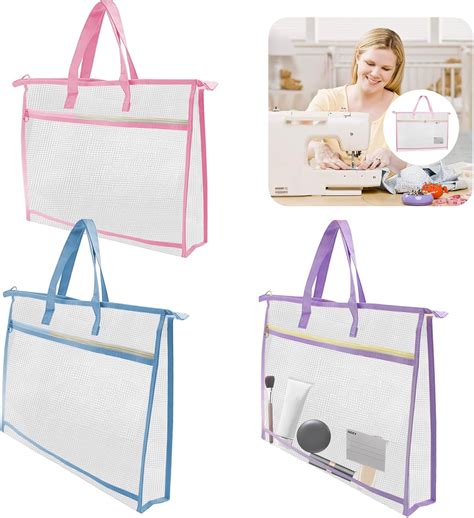 Tusauw 3 Pcs A3 Project Bags For Quilting Craft Clear