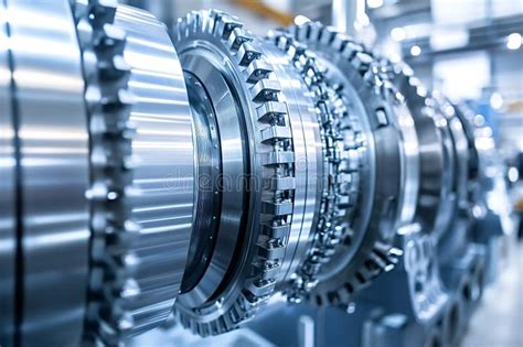 Close Up Of Industrial Gears Showing Complex Machinery In Motion Stock