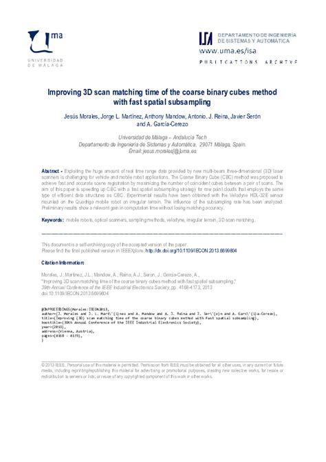 Pdf Improving 3d Scan Matching Time Of The Coarse Binary Cubes Method With Fast Spatial