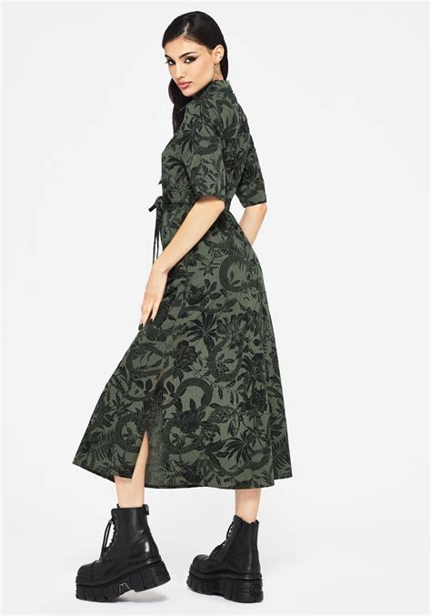 Bashe Cotton Midaxi Shirt Dress Green Disturbia