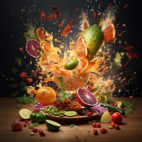 Premium Ai Image Exploding Food Illustration