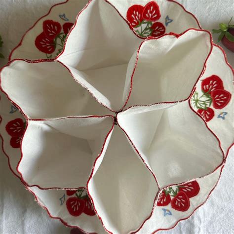 Vintage Biscuit Linerbread Roll Holder Embroidered Strawberries Etsy