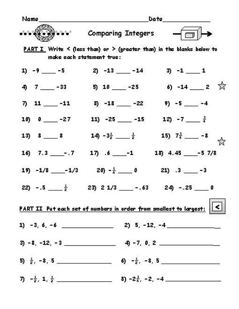 Worksheet For Integers Grade 6 Printable Pdf Template