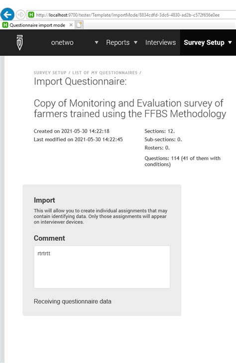 importing questionnaire problem deployment survey solutions user
