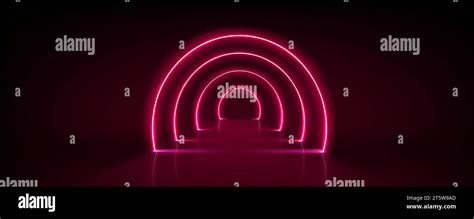 Arch Corridor Or Tunnel Path Way With Glow Neon Frame Pink Arc